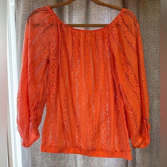 Poof! | Tops | Pink Orange Lace Top | Poshmark